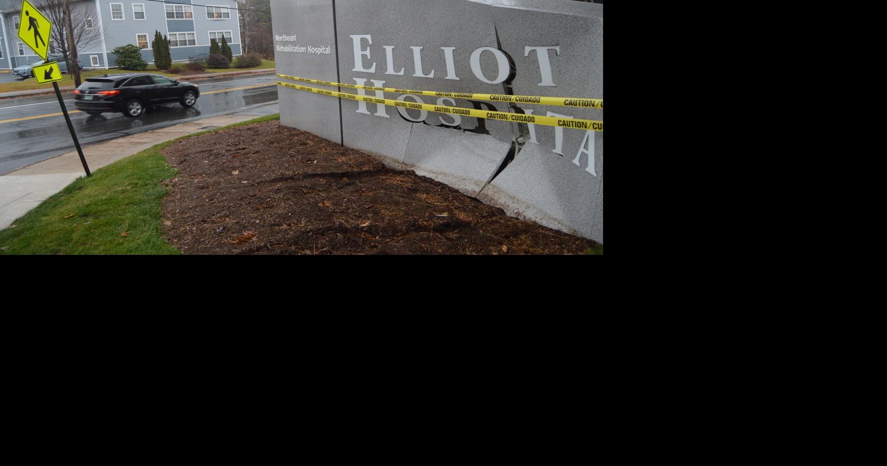 Automobile collision leads to damage of Elliot Hospital sign | Health ...