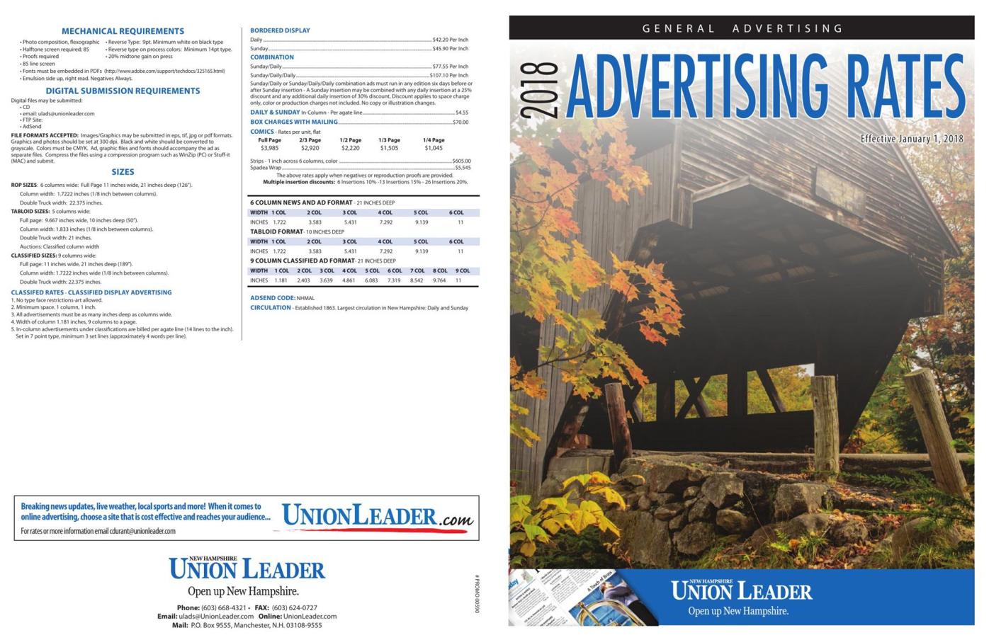 2018 General Advertising Rate Card | | unionleader.com