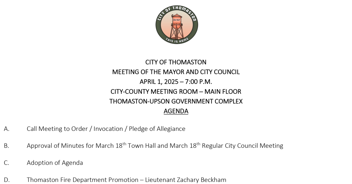 Thomaston City Council Meets April 2 | Government | upsonbeacon.com