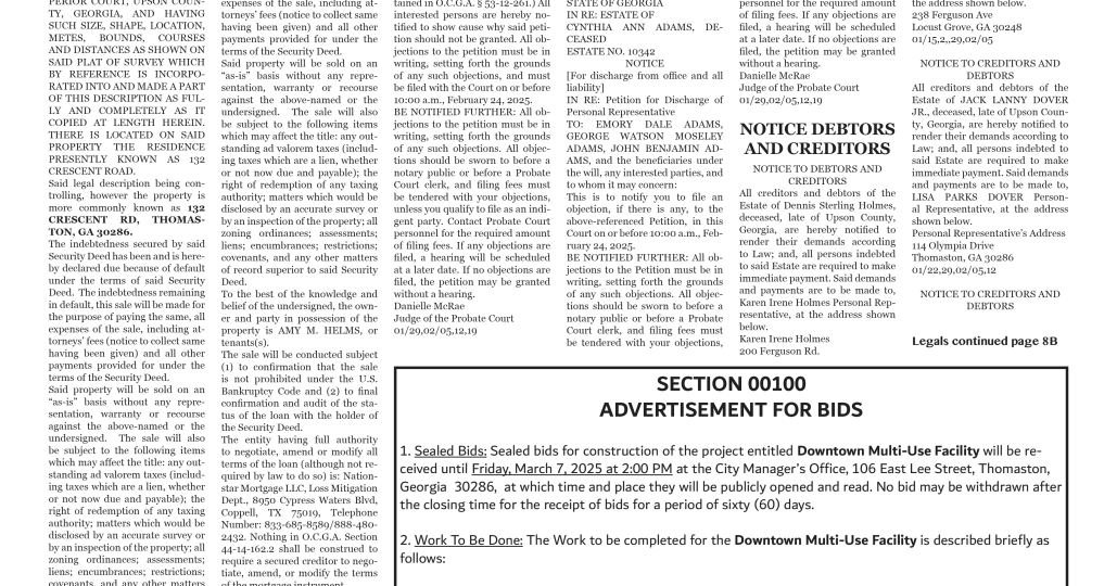 Legal Notices Printed February 5, 2025 | Legal Notices | upsonbeacon.com