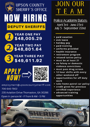 Upson County Sheriff's Office is Hiring | Meetings & Events ...