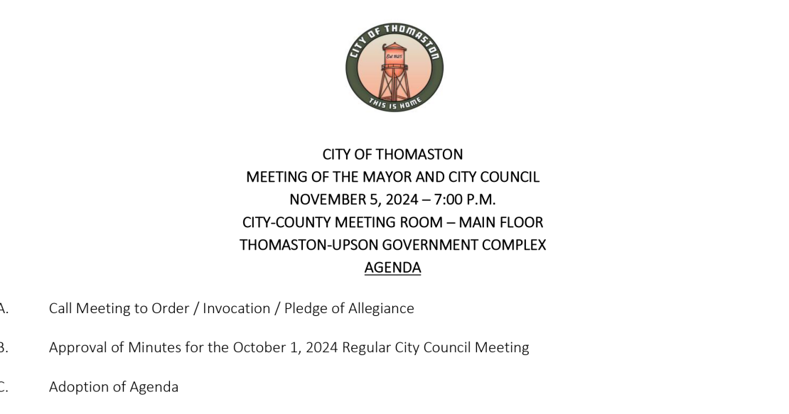Thomaston City Council Meeting Set Nov. 5 | Government | upsonbeacon.com