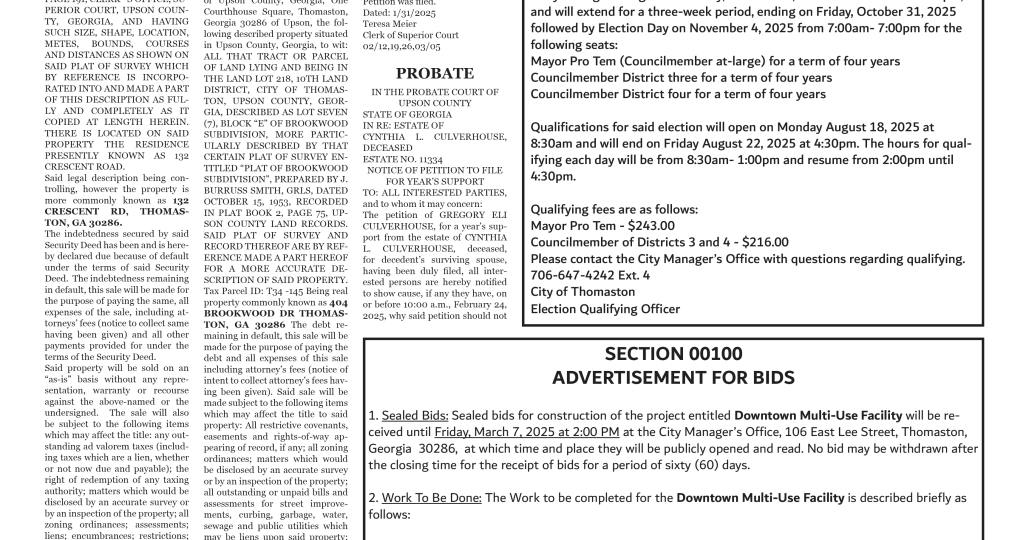 Legal Notices Printed February 19, 2025 | Legal Notices | upsonbeacon.com