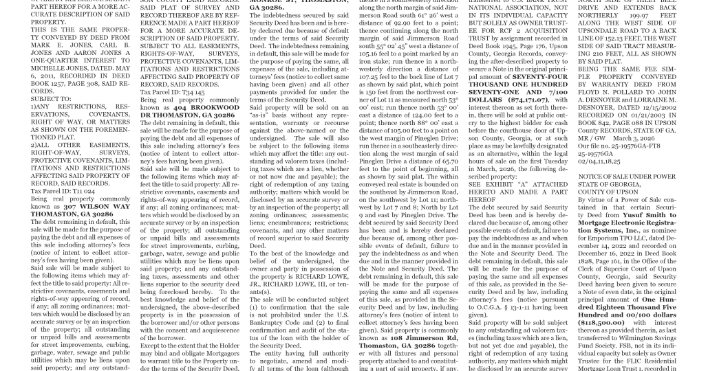 Legal Notices Printed February 11, 2026 | Legal Notices | upsonbeacon.com