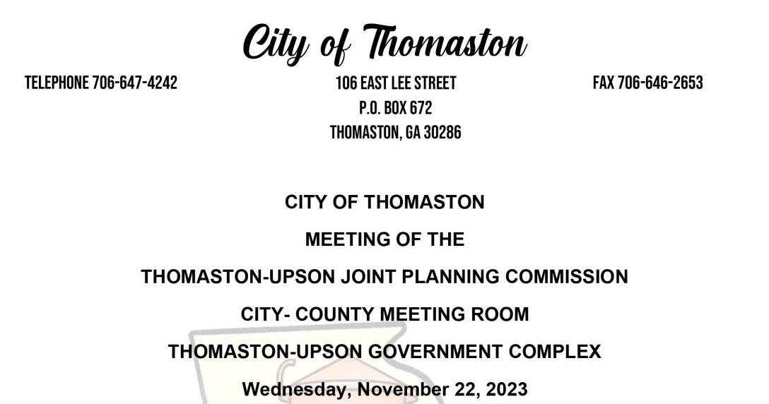 Thomaston-Upson Joint Planning Commission Meets Nov. 22 | Government ...
