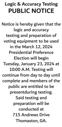 Logic and Accuracy Testing PUBLIC NOTICE - UPSON COUNTY BOARD OF ...