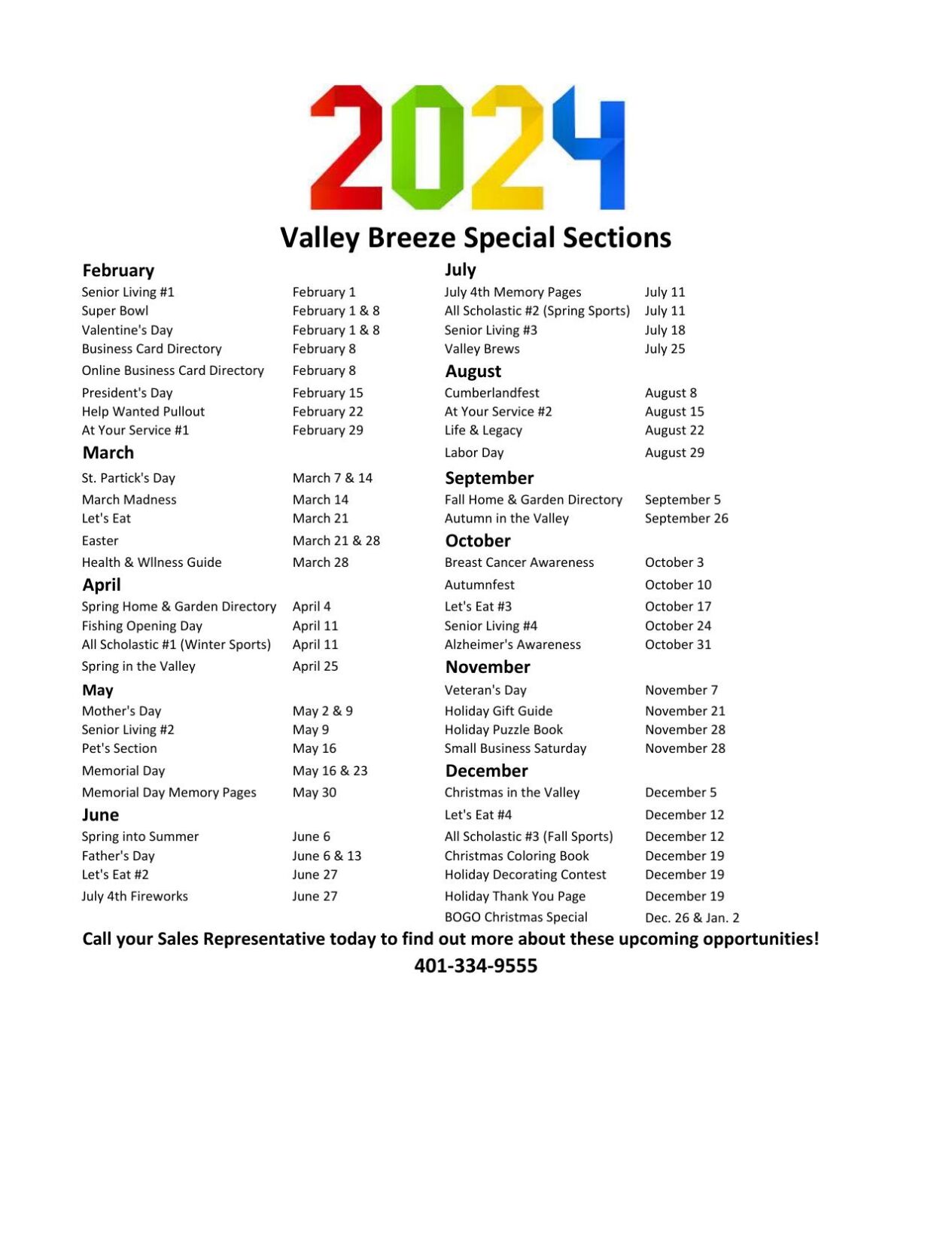 2024 Special Section Calendar | | valleybreeze.com