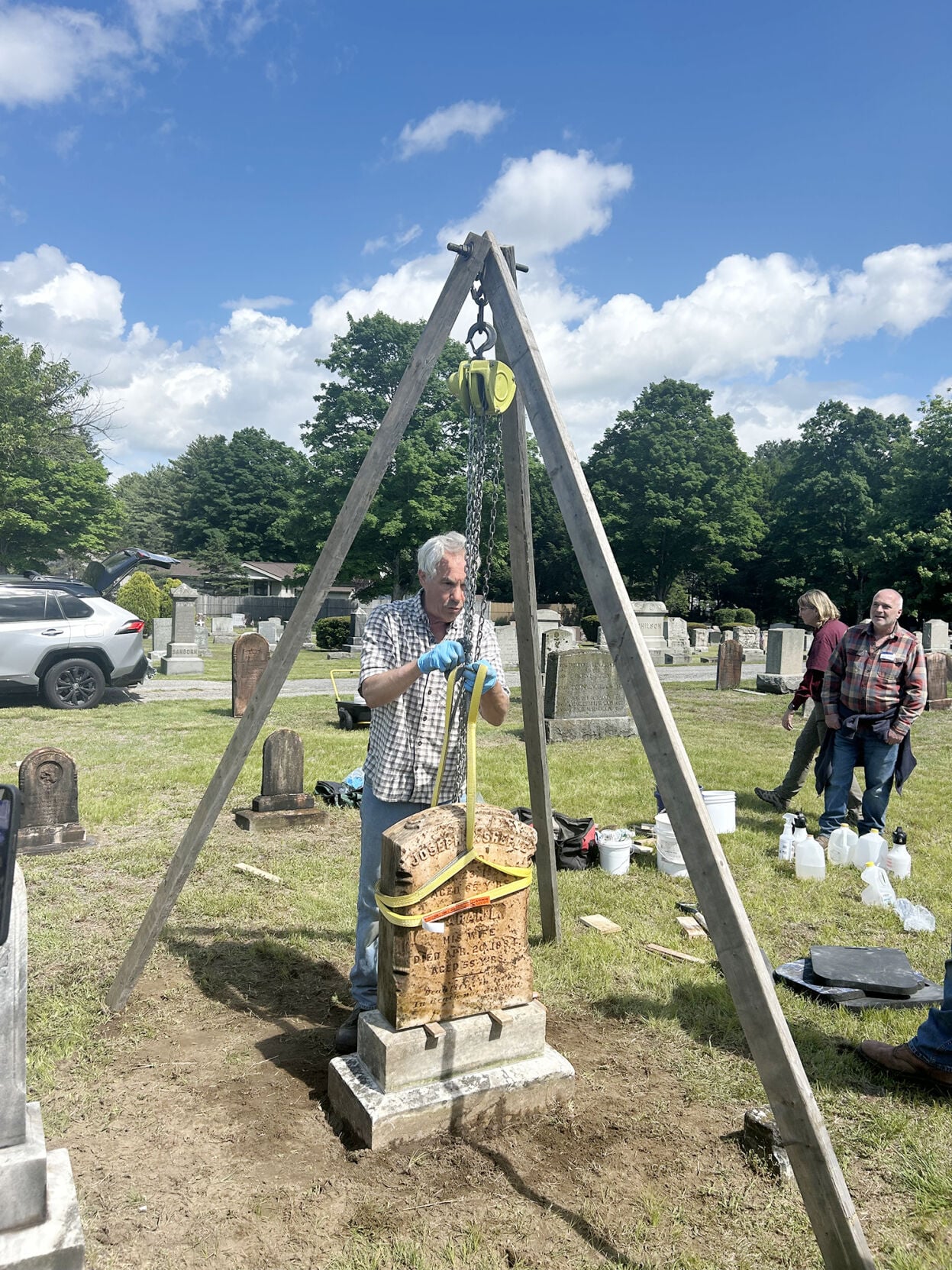 Volunteers learn gravestone restoration at Slatersville Cemetery ...