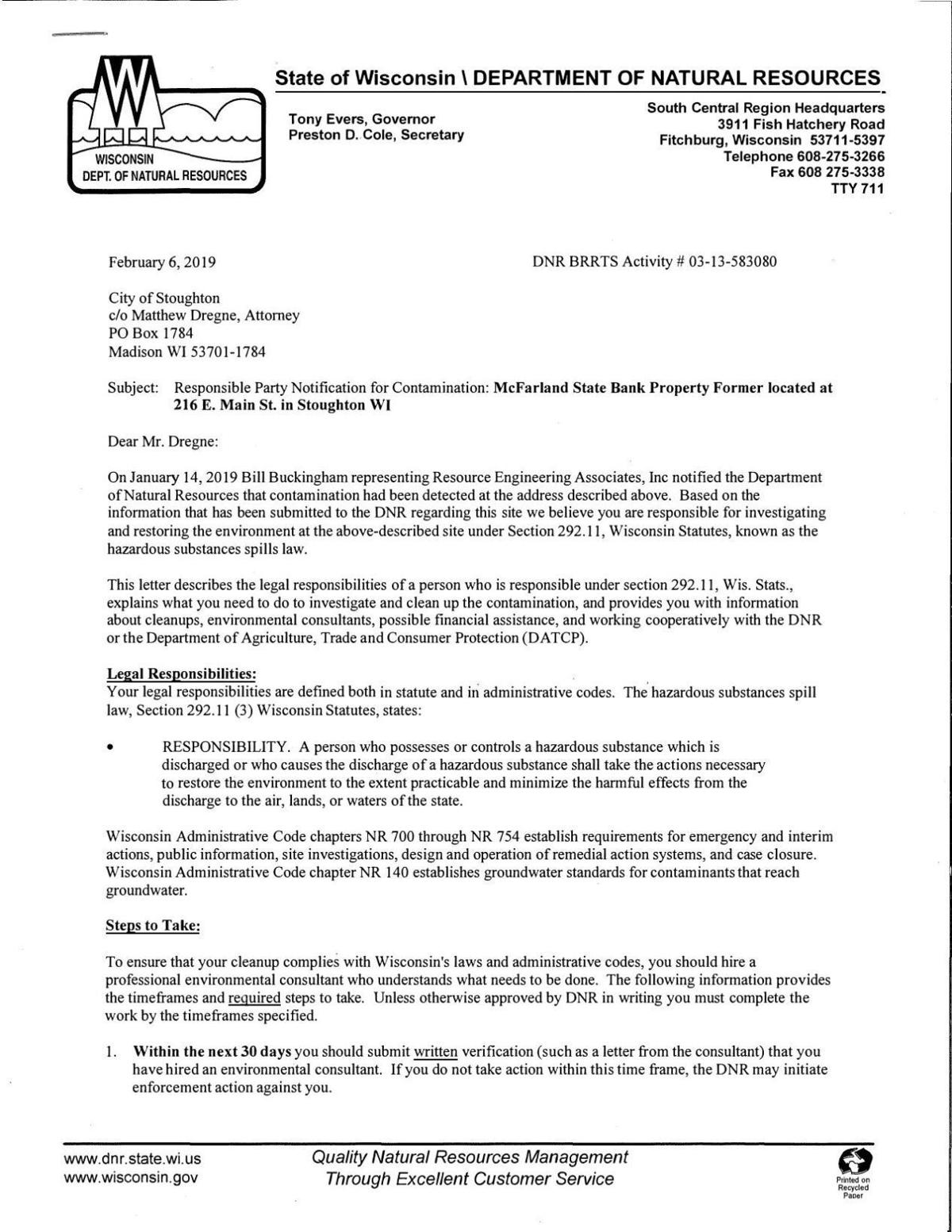 MSB remediation DNR letter.pdf | Archives | veronapress.com