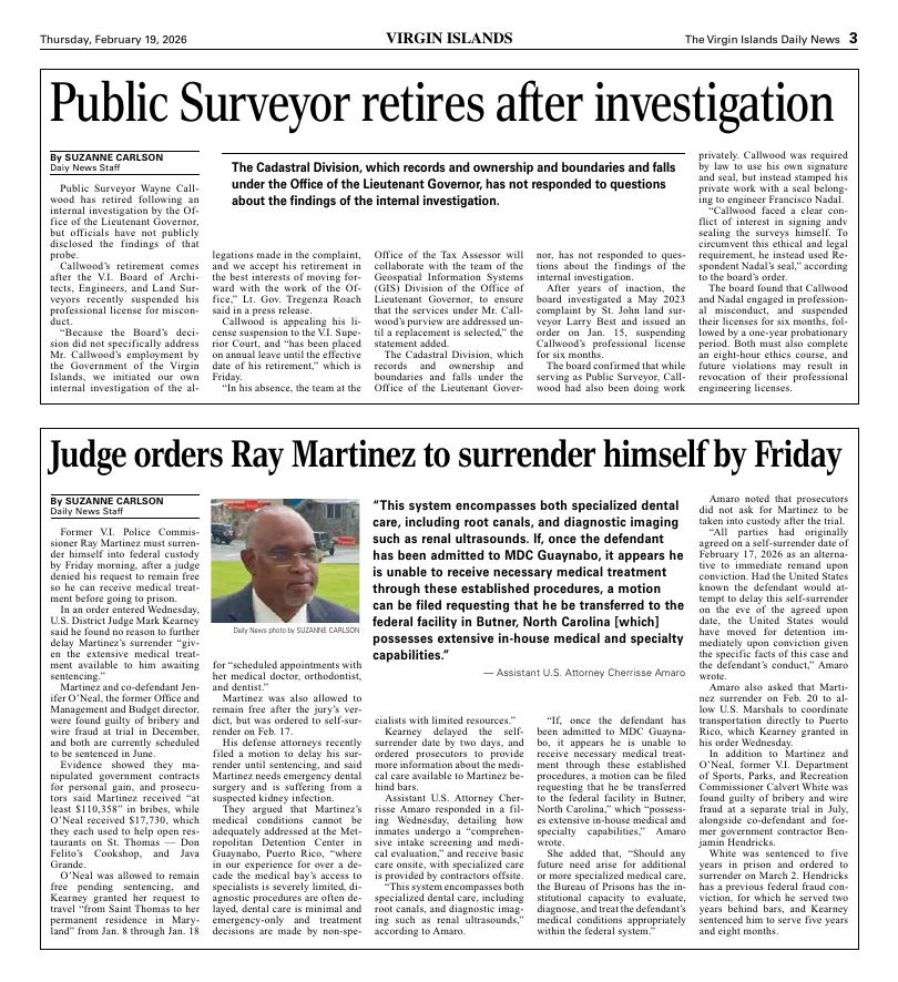 Page A3 | e-Edition | virginislandsdailynews.com