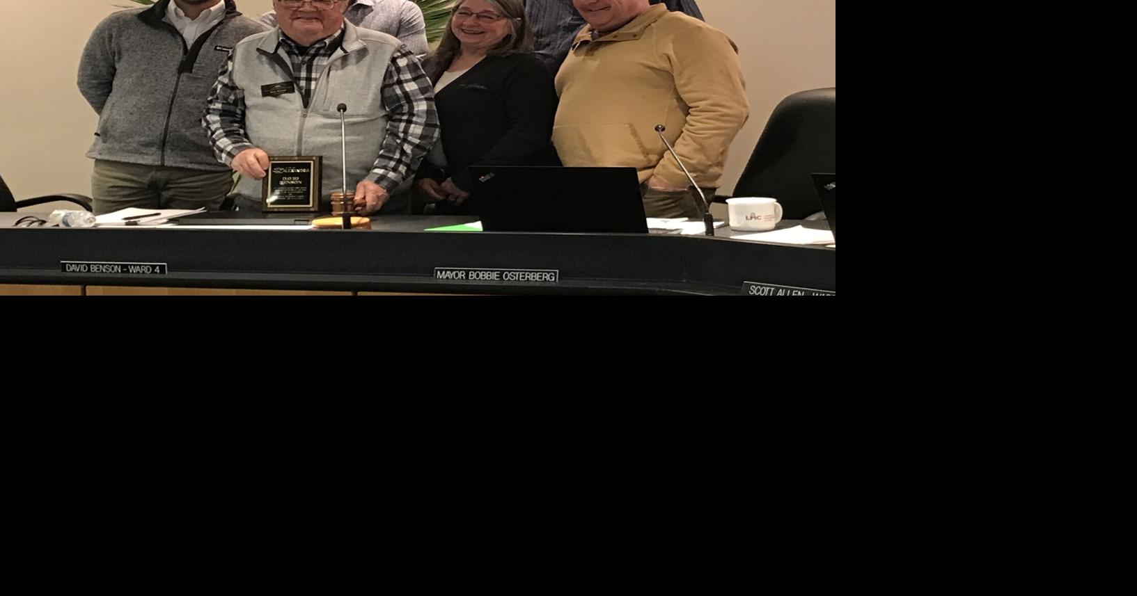 Mayor Osterberg presents David Benson with plaque for his service ...