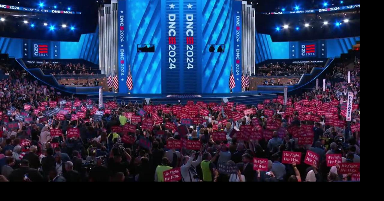 Kamala Harris makes surprise appearance at first night of DNC | Video ...