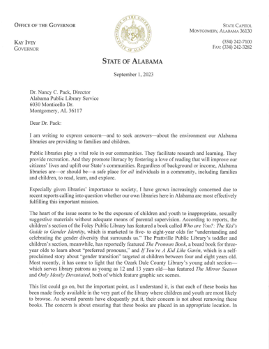 Gov. Ivey makes her concerns over library content known | News | waaytv.com