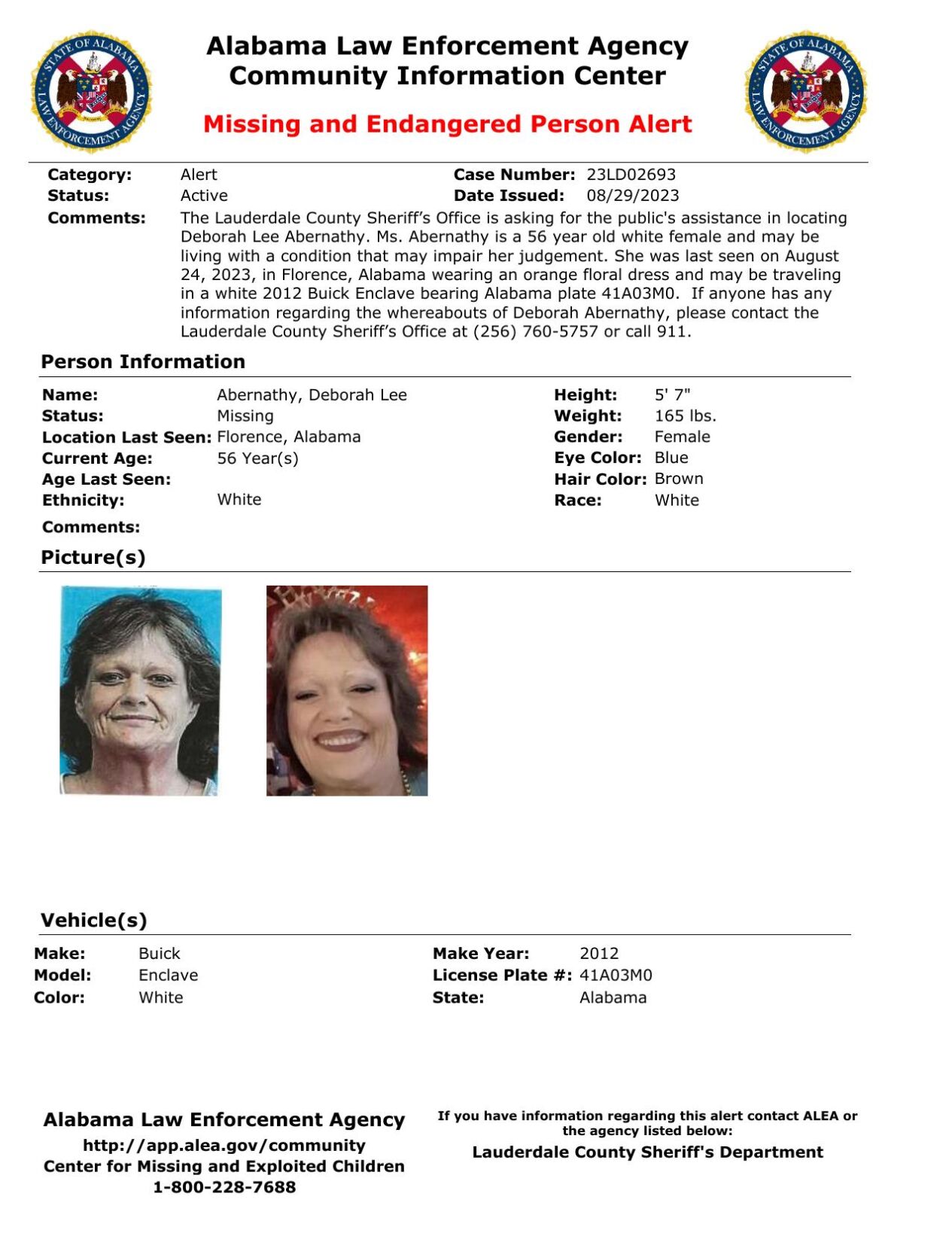 UPDATE: Missing person alert canceled for woman last seen in Florence ...