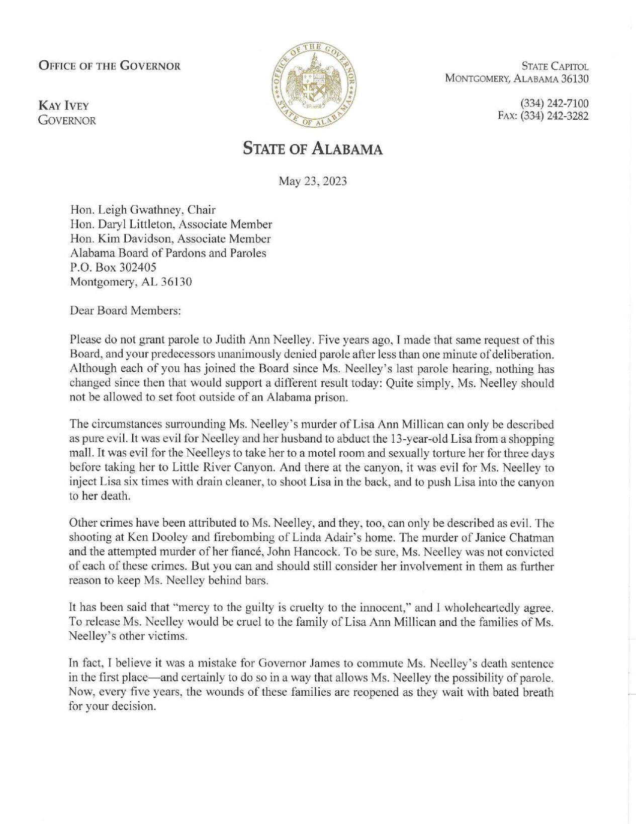 Gov. Ivey: Keep ‘pure evil’ child killer Judith Ann Neelley in prison ...