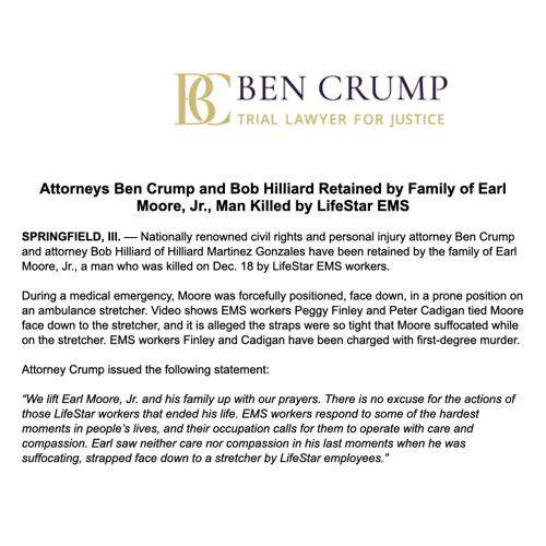 Family of Earl Moore Jr. retains attorneys Ben Crump, Bob Hilliard ...