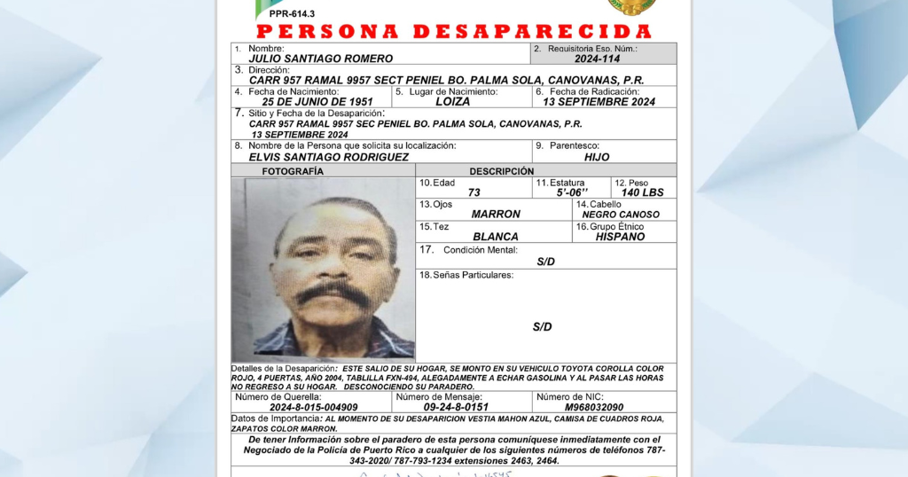 Policía activa Alerta Silver por desaparición de septuagenario en ...