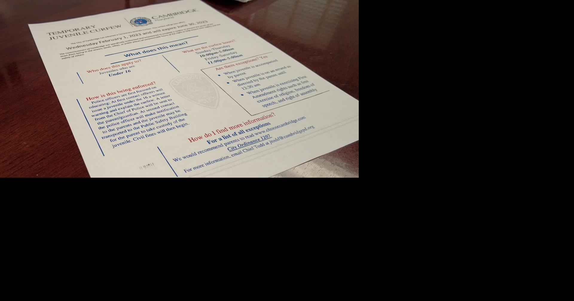 Cambridge Juvenile Curfew Begins Feb. 1 | Latest News | wboc.com