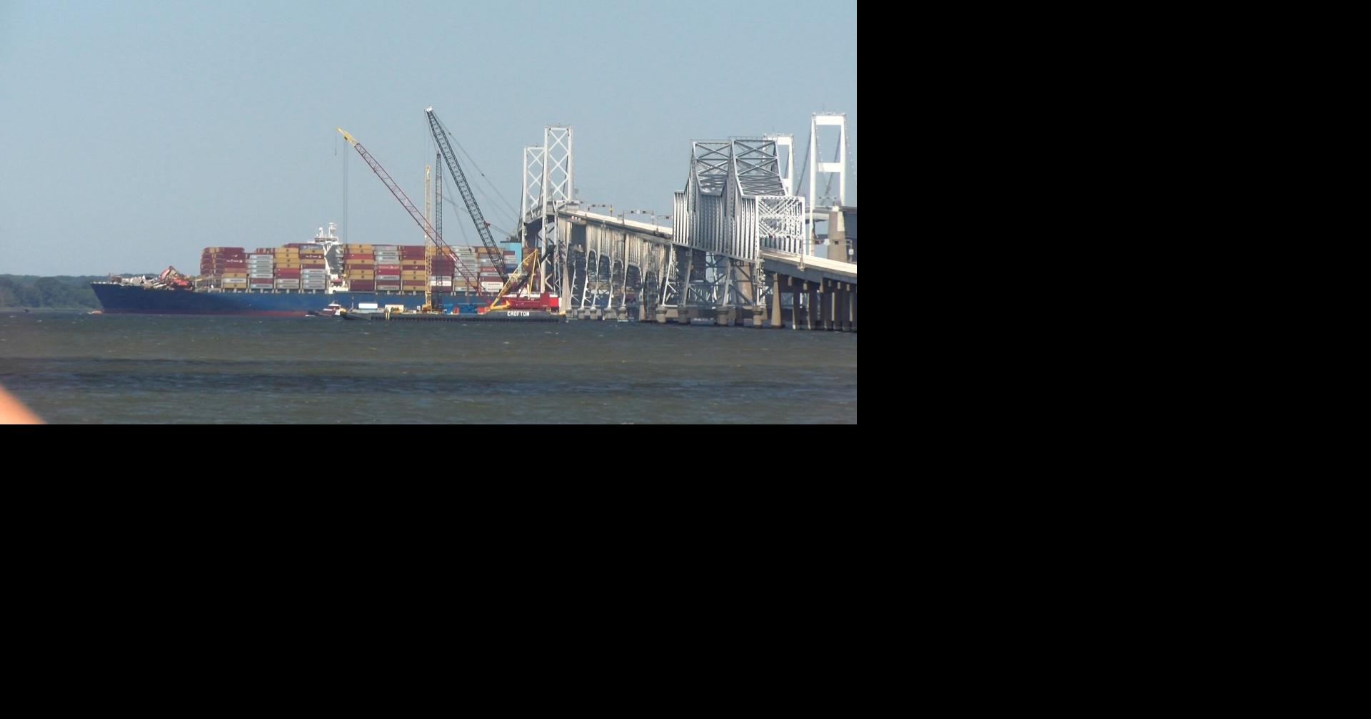 Spectators Gather as Dali Safely Passes Under Chesapeake Bay Bridge ...