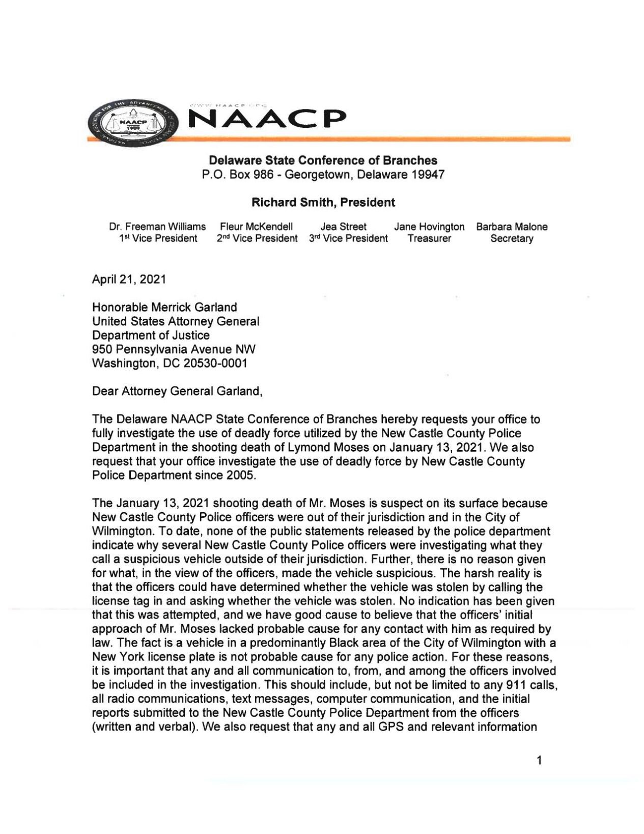 Delaware NAACP calling for US Attorney General to investigate Lymond ...