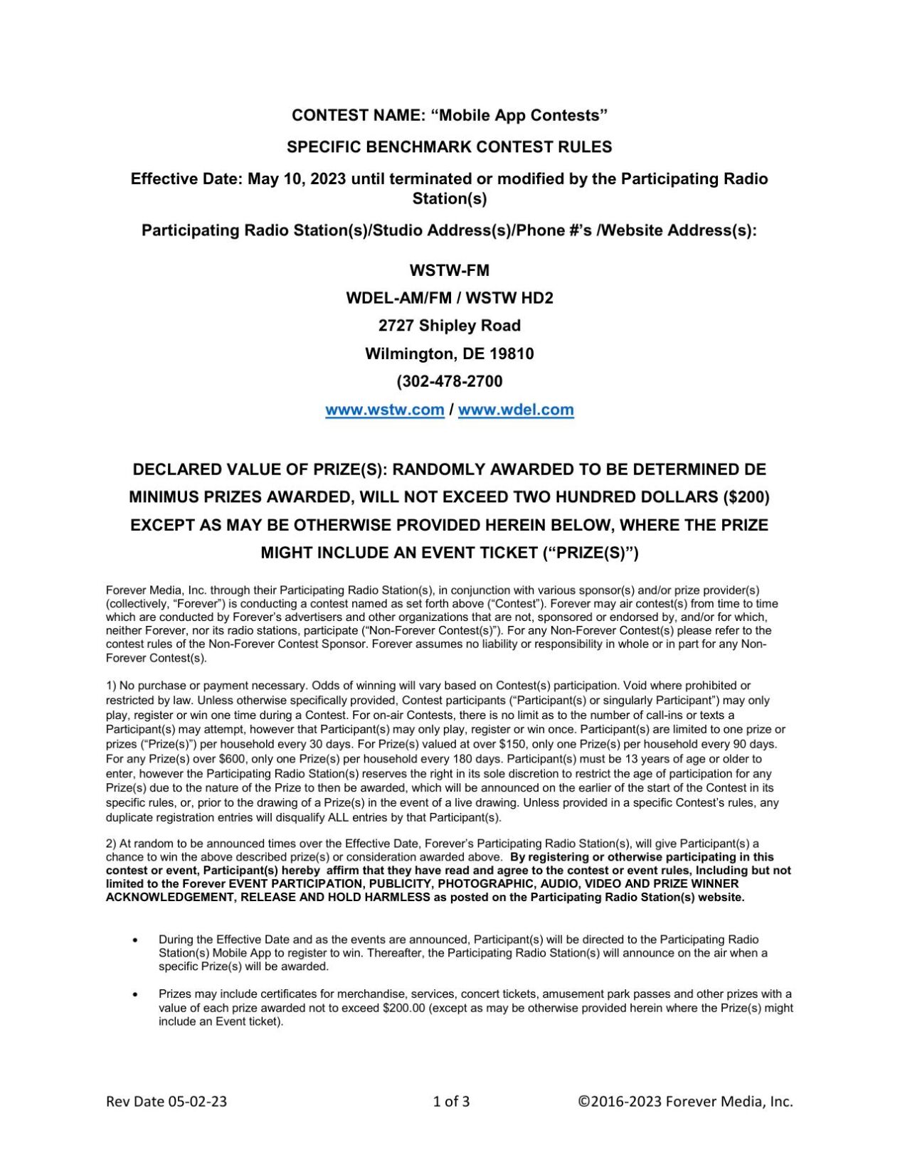 Mobile App Contest Rules | | wdel.com