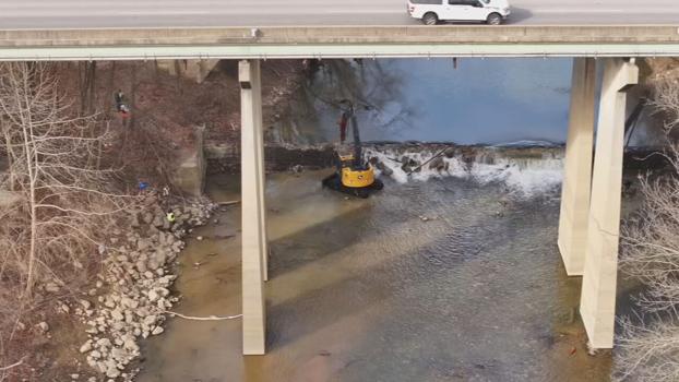 Crews begin removing Providence Mill Dam on Silver Creek in New Albany ...
