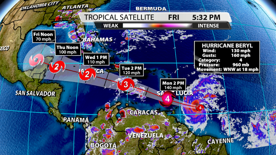 TROPICS UPDATE: Historic Hurricane Beryl Barrels Toward The Caribbean ...