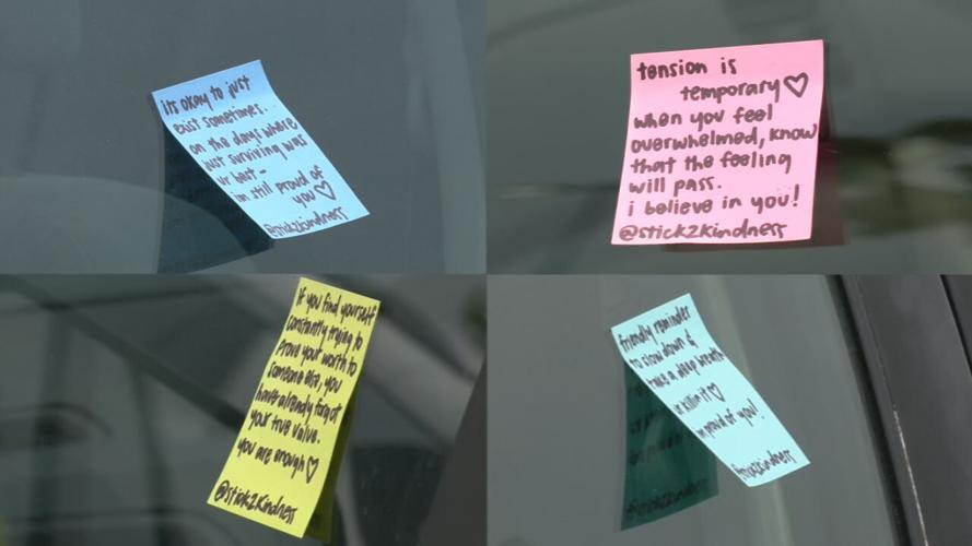 Kind teen sticks positive Post-Its on cars and drive-thrus around ...