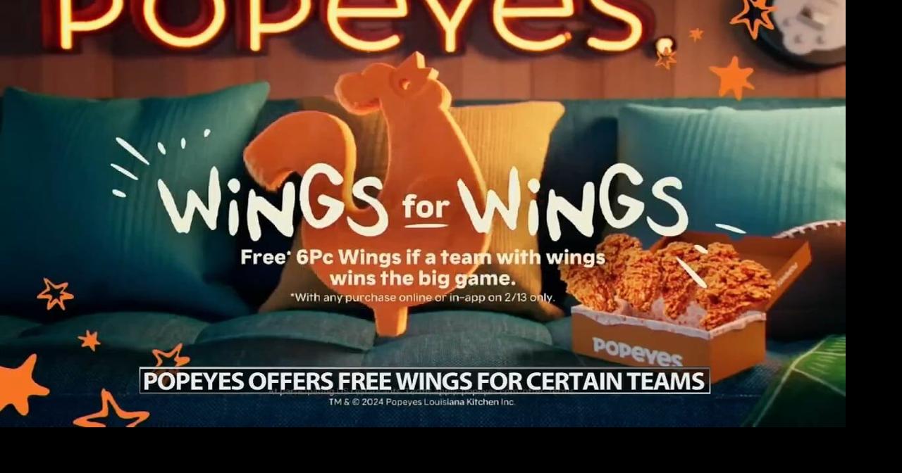 Popeyes offering free wings if a team with wings wins the Super Bowl ...