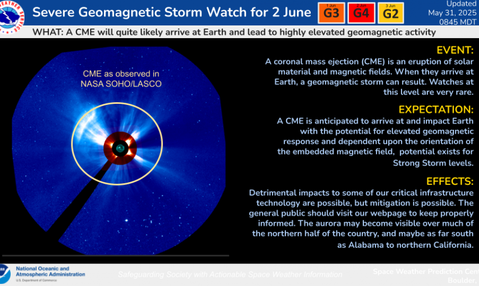 G4 (Severe) Geomagnetic Storm Watch in Effect for June 2nd (UTC ...