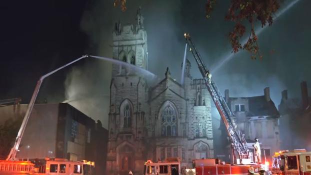 More than 60 firefighters battle 3-alarm fire at vacant church in ...