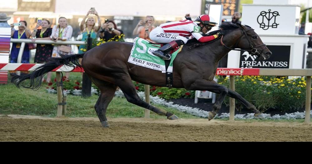 Early Voting crosses the wire to win the 147th Preakness Stakes | Derby ...