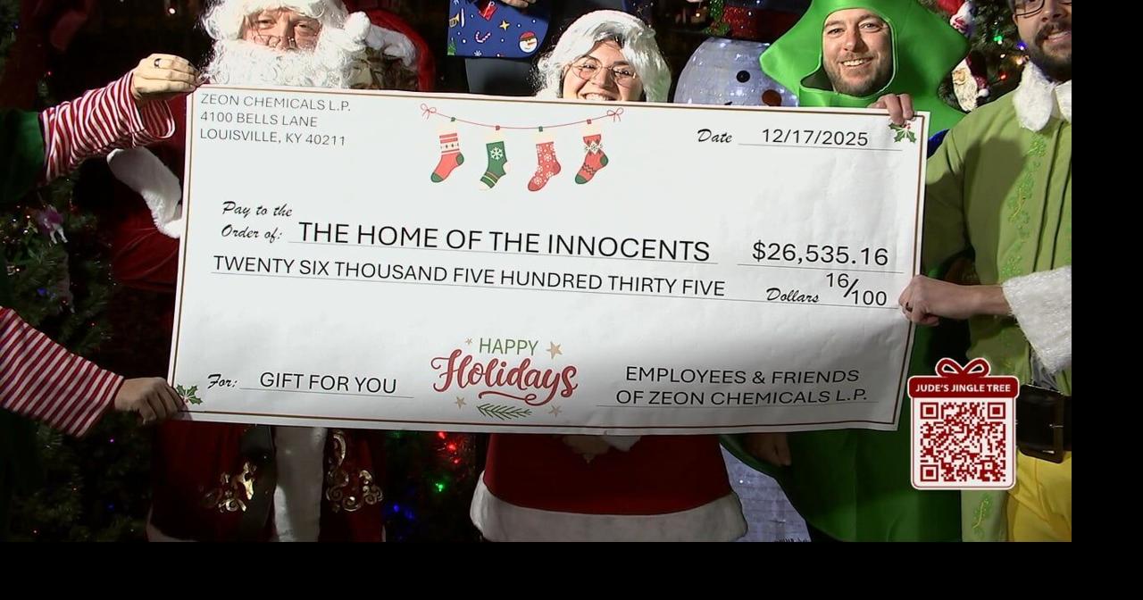Zeon Chemical presents its huge donation check for Jude's Jingle Tree ...