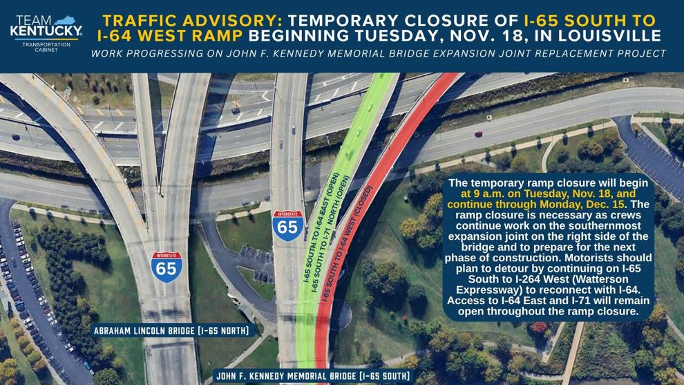 Major traffic shift | Kennedy Bridge ramp to I-64 west closing Tuesday ...