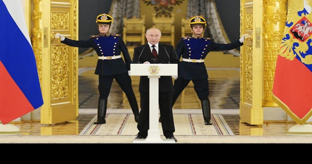 Russian President Vladimir Putin Speaks During A Ceremony To Receive