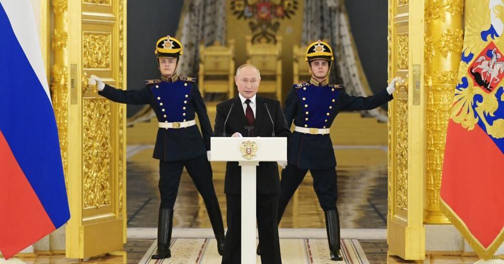 Russian President Vladimir Putin Speaks During A Ceremony To Receive