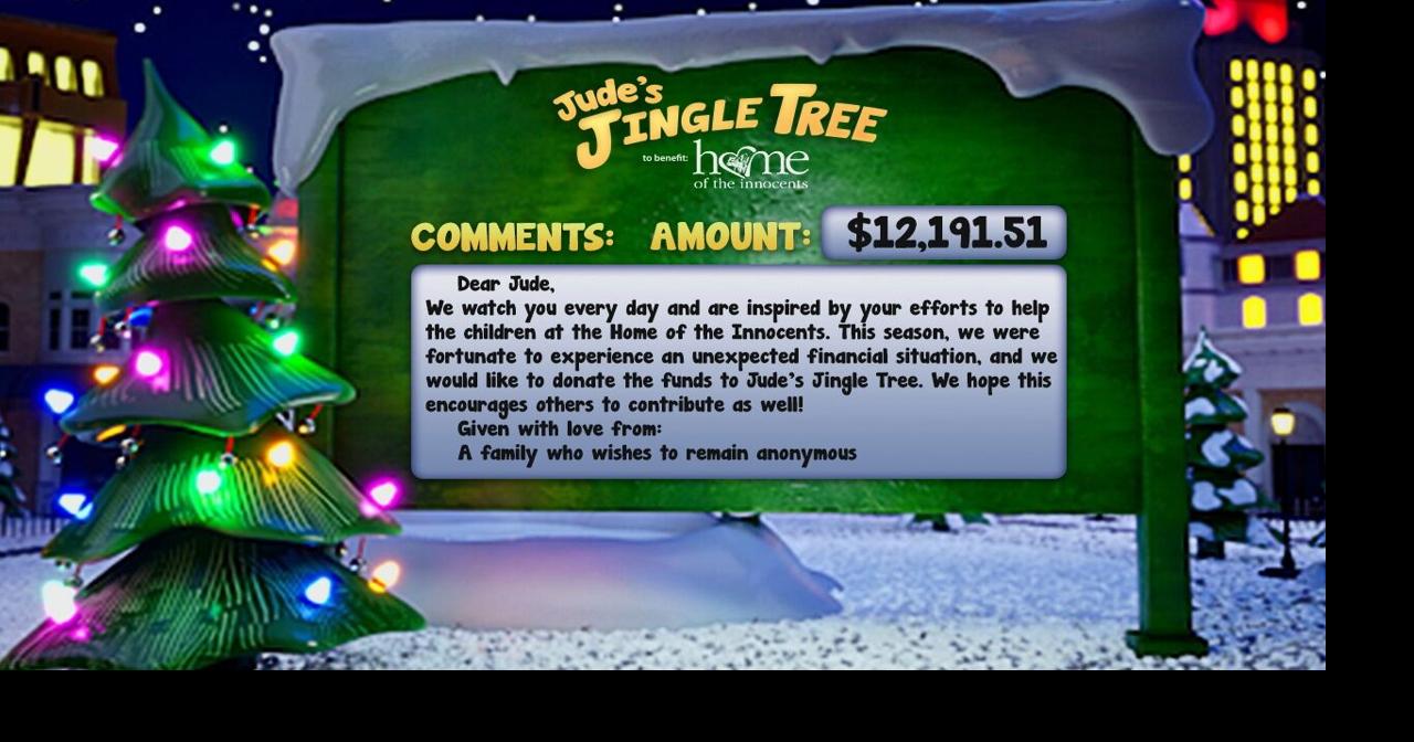 Jude's Jingle Tree receives a record online donation from a family ...
