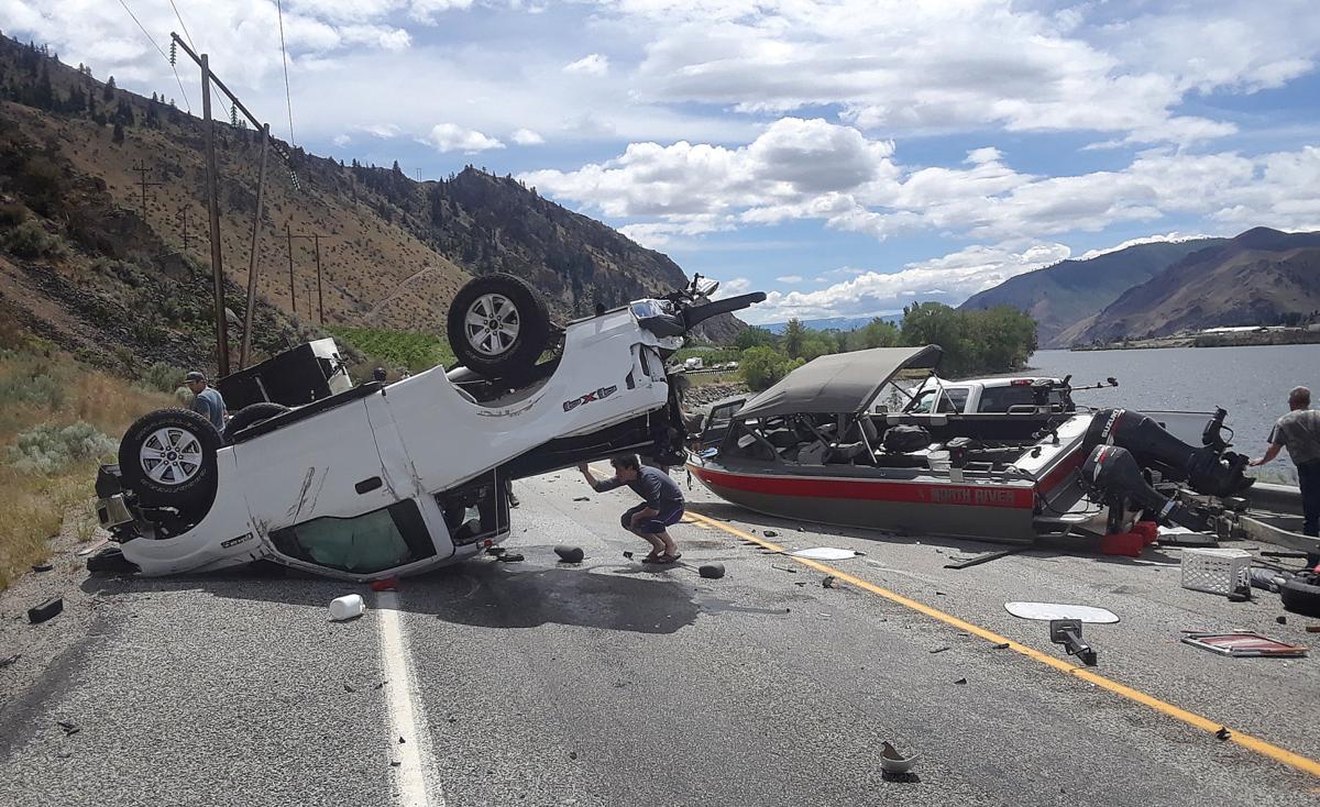 Two men dead after collision involving three vehicles and two trailers ...