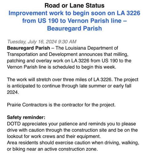 Construction Begins on La 3226 Near Beauregard/Vernon Parish Line ...