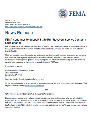 FEMA to Keep Washington-Marion Magnet High School Recovery Services ...