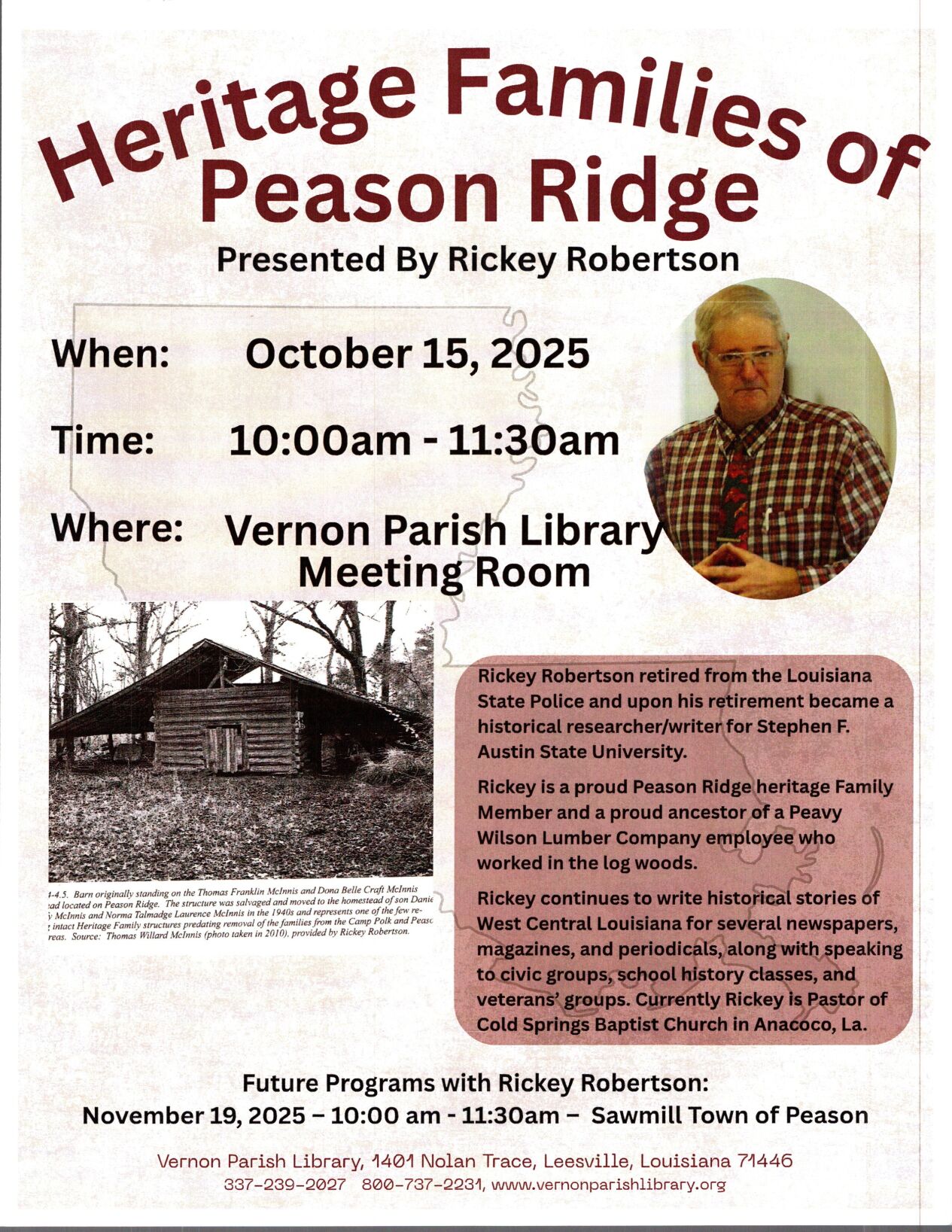 Vernon Parish Library: “Heritage Families of Peason Ridge” | News ...