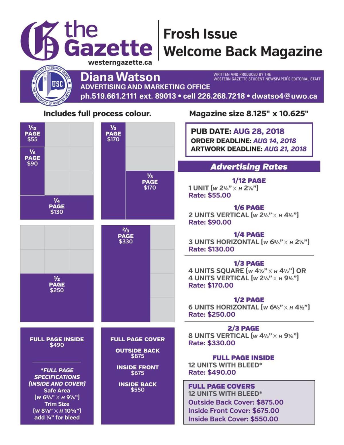 Gazette Frosh Magazine Rate Card 2018-19 (Colour) | Advertise ...