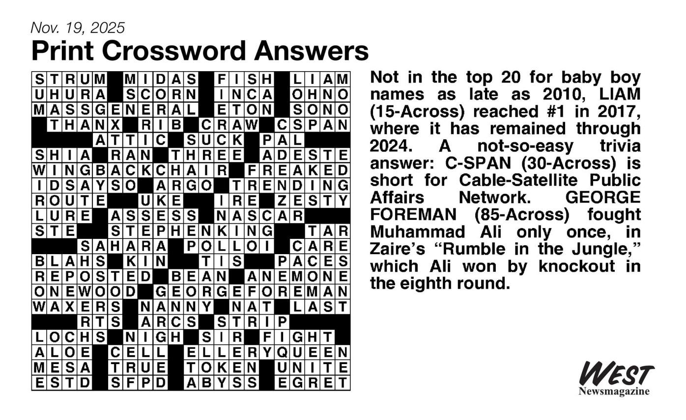 Crossword Answers: Nov. 19, 2025 | Crossword Puzzle | westnewsmagazine.com