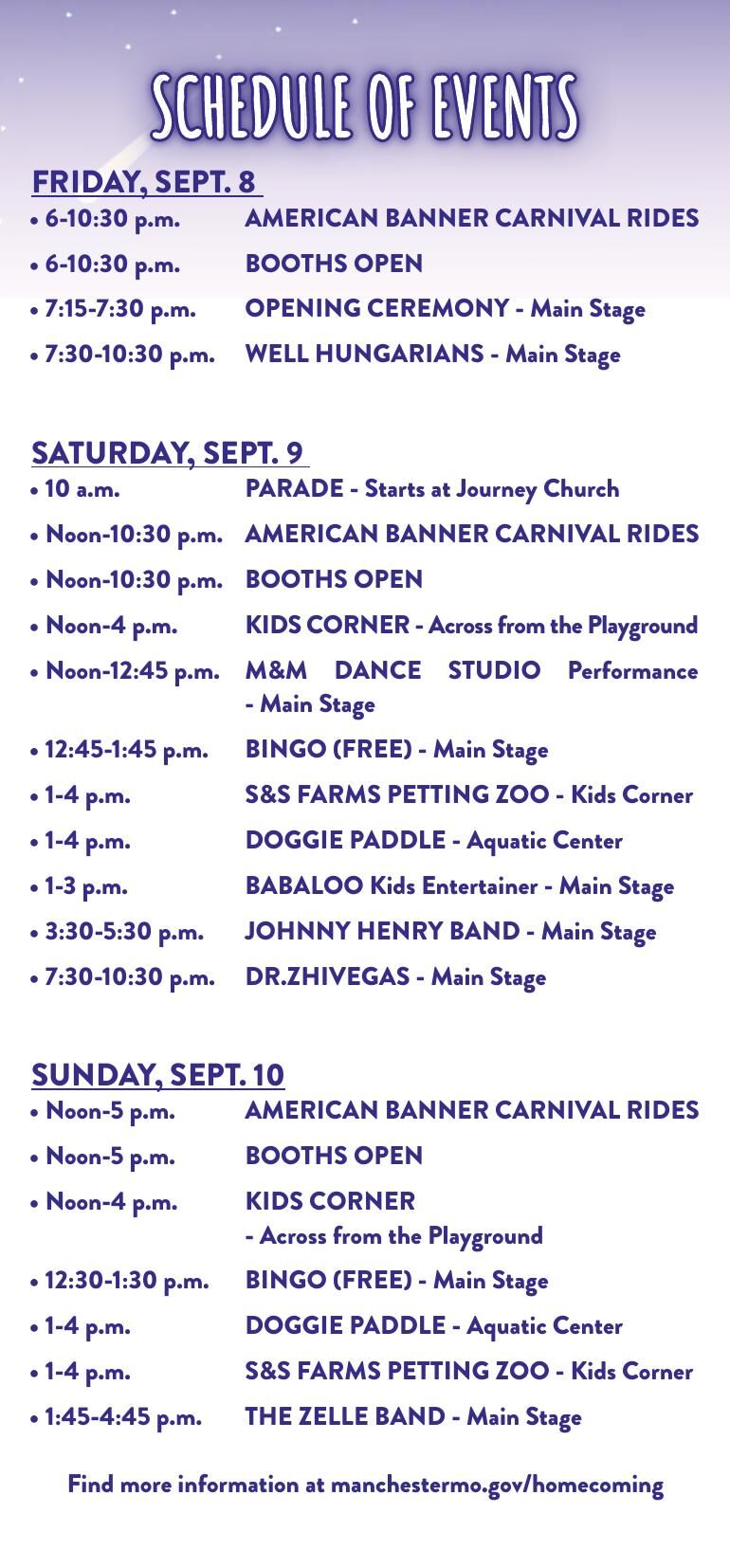 Manchester Homecoming Schedule | | westnewsmagazine.com