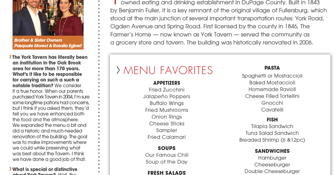 Menu Guide 2020: York Tavern | Archives | westsuburbanliving.net