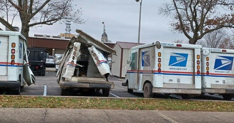 USPS Trucks Damaged in Tornado Brought to Evansville to be Repaired and ...