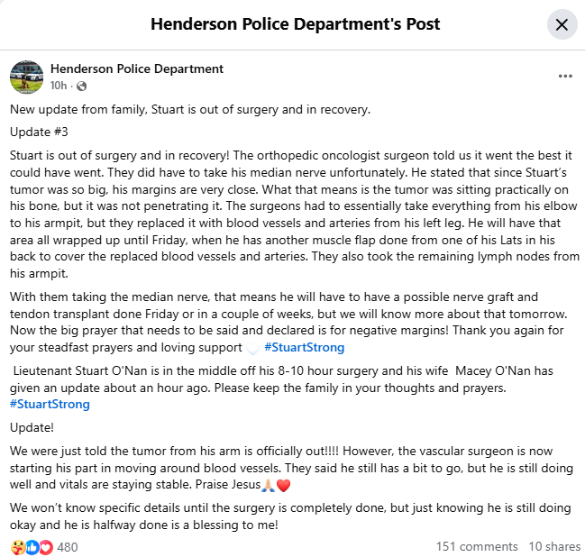 Lt. Stuart O’Nan family shares update on his recovery after surgery ...