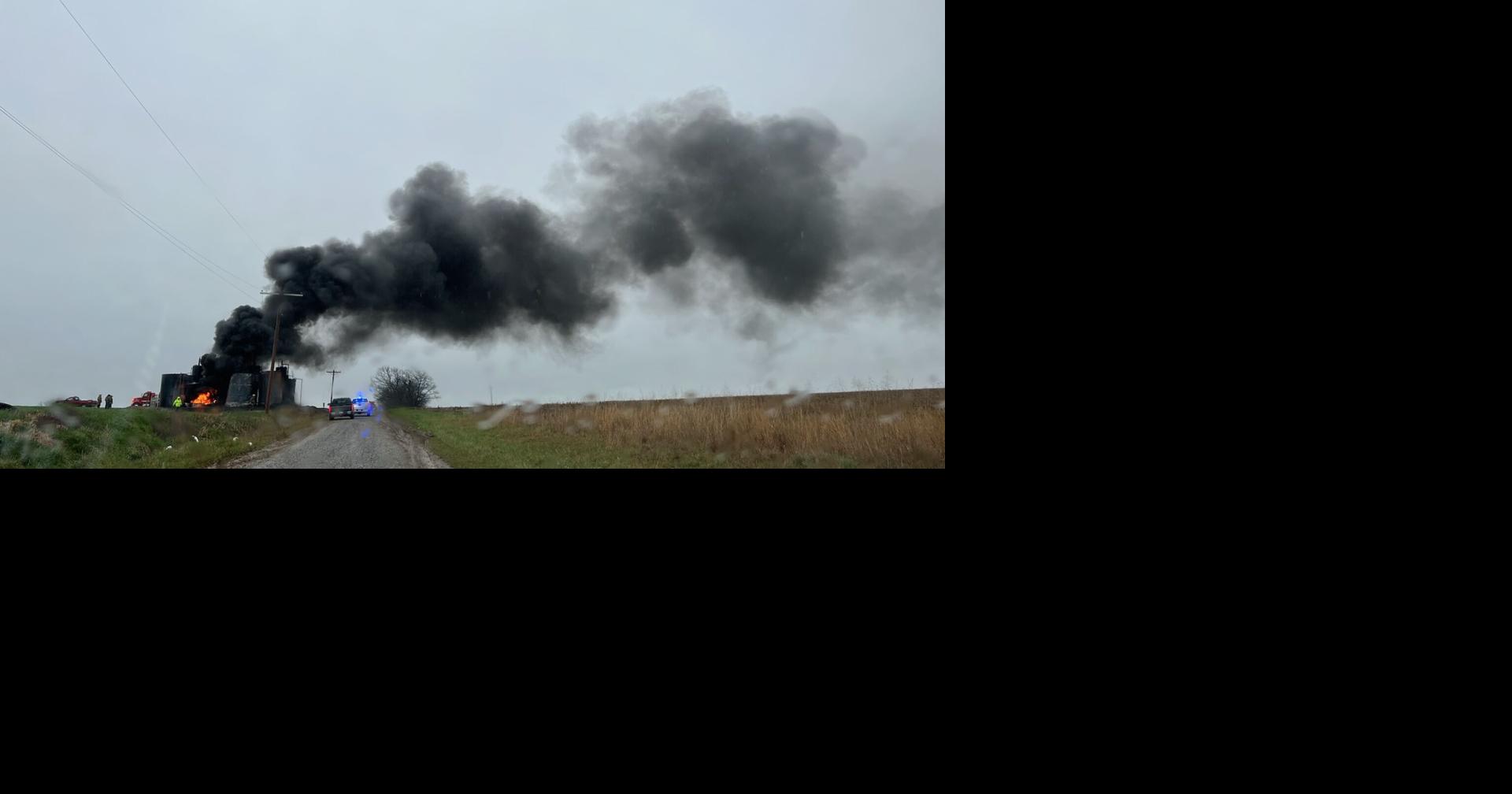Crews battle oil tank battery fire started by lightning strike in White ...