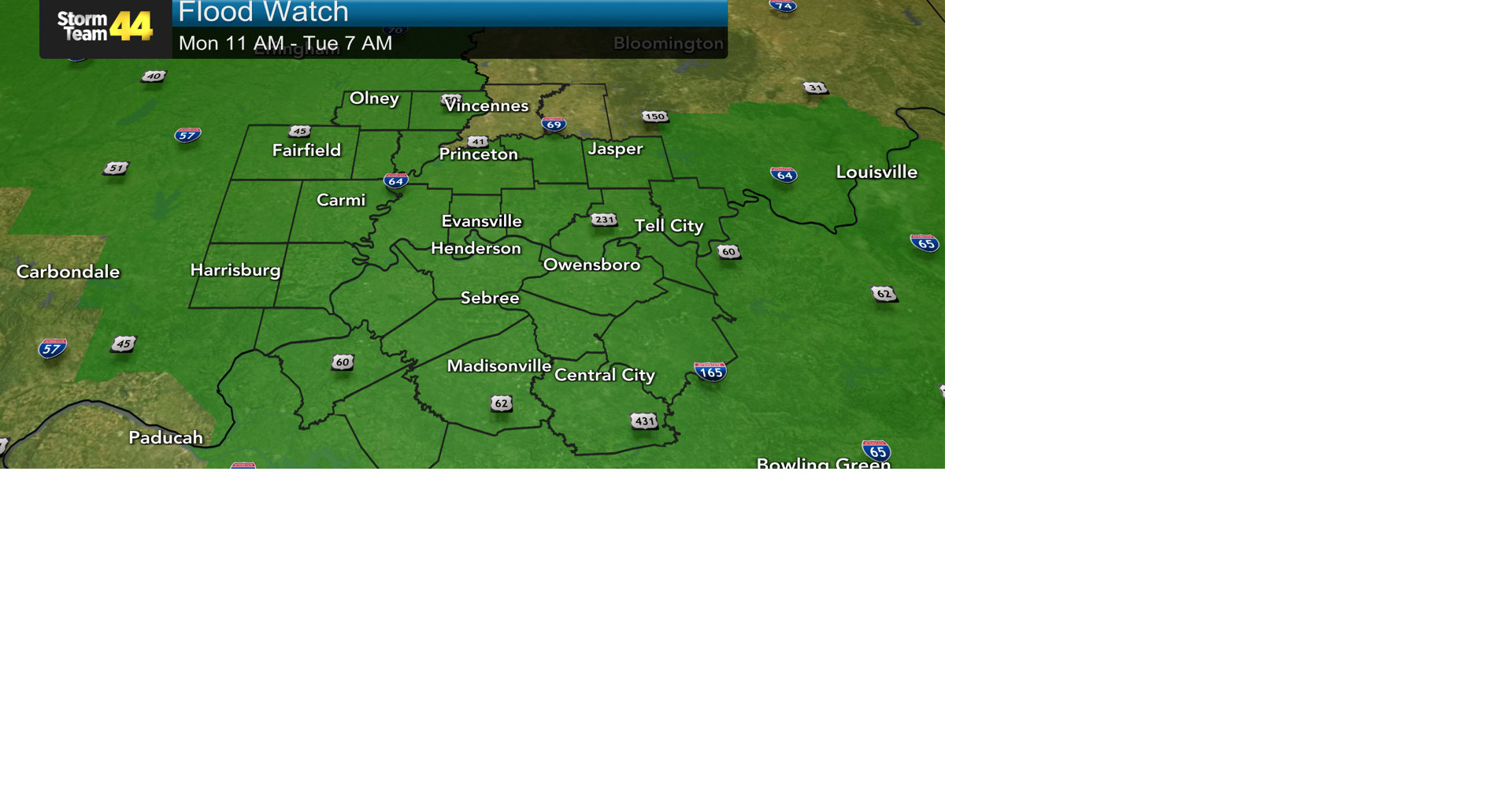 Damp start to the week; Flood Watch in effect | Weather | wevv.com
