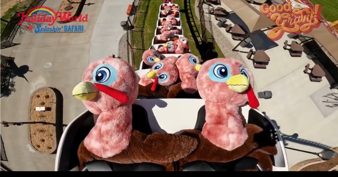 Stuffed turkeys test ride new Good Gravy! coaster at Holiday World ...